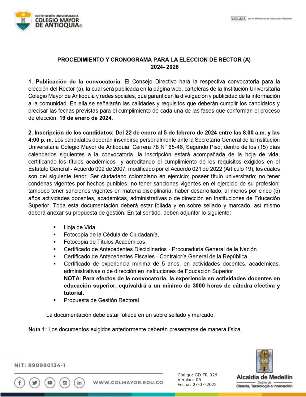 Hojas de vida y propuestas de los candidatos a rector o rectora de la institución - Colegio ...